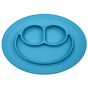 ezpz Mini Mat for 12 Months+ (Blue) - 100% Silicone Placemat + Plate with Suction for Infants + Toddlers - Supports Baby-Led Weaning - for Highchair, Dining Table and Travel