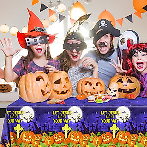 Halloween Christian Tablecloth Decorations,3pcs Plastic Religious Halloween Pumpkin Table Covers Rectangle Jesus Pumpkin Table Cloth for Let Jesus Light Your Way Halloween Party