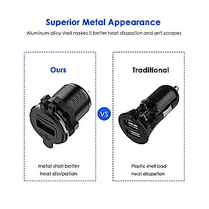 12V USB Outlet, Ollcuz 12V/24V 36W Aluminum Waterproof Dual QC3.0 USB Fast Charger Socket Power Outlet Adapter w/LED Digital Voltmeter for Car, Marine, Boat, Motorcycle, Truck, Golf Cart, etc