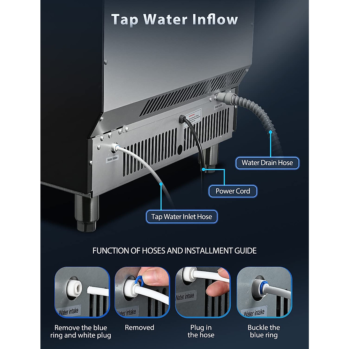 Commercial Ice Maker Machine Self Clean, 200lbs/24H Stainless Steel Ice Machine 105 Cubes/Batch in 11-18 Minutes with 48lbs Ice Storage Bin, Freestanding Ice Maker for Restaurant/Home/Food Truck