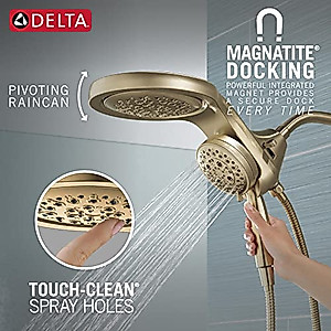 Delta Faucet HydroRain 5-Spray H2Okinetic Dual Shower Head with Handheld Spray, Gold Shower Head with Hose, Handheld Shower Heads, 2.5 GPM Flow Rate, Champagne Bronze 58680-CZ25