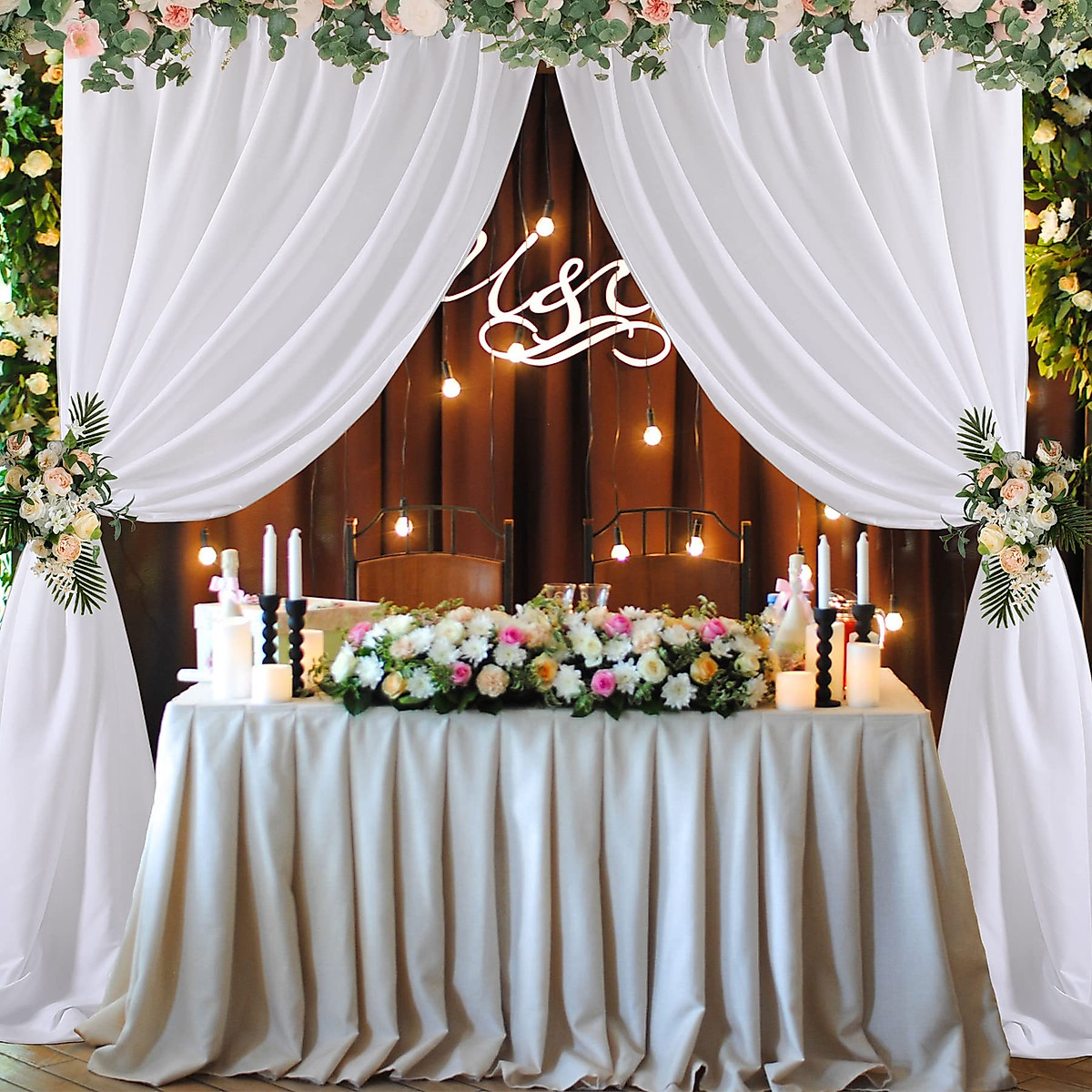 Htper 20ft x 10ft White Backdrop Curtain Panels for Parties, Thick Wrinkle Resistant 4 Panels Polyester Wedding Backdrop Drapes for Party Birthday Backdrop Photography Home Decorations