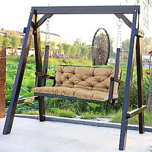 MiokyStaner Porch Swing Cushions with Backrest, 2-3 Seater Waterproof Bench Pad Cushions, Thicken 4" Outdoor Swing Cushions, for Outdoor Patio Garden Furniture (47x40in, Khaki)