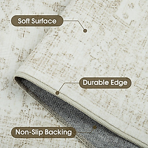 Area Rug 9x12 Living Room Rug, Soft Vintage Washable Rug with Anti-Skid Backing Stain Resistant Thin Indoor Carpet Large Area Rug for Bedroom Under Dining Room Table Nursery-Light Beige