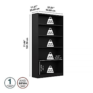 Bush Furniture Universal Tall 5 Shelf Bookcase, Black