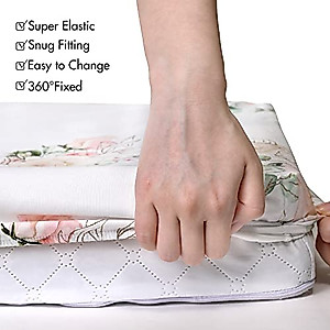 GLLQUEN BABY Bassinet Sheets 4 Pack, Breathable Cozy Fitted Mattress Sheet, Elastic Travel Crib Fashionable Floral Pattern, Standard Cradle Safe Sheets for Baby Boy Girls 32"X16"(Greenery)