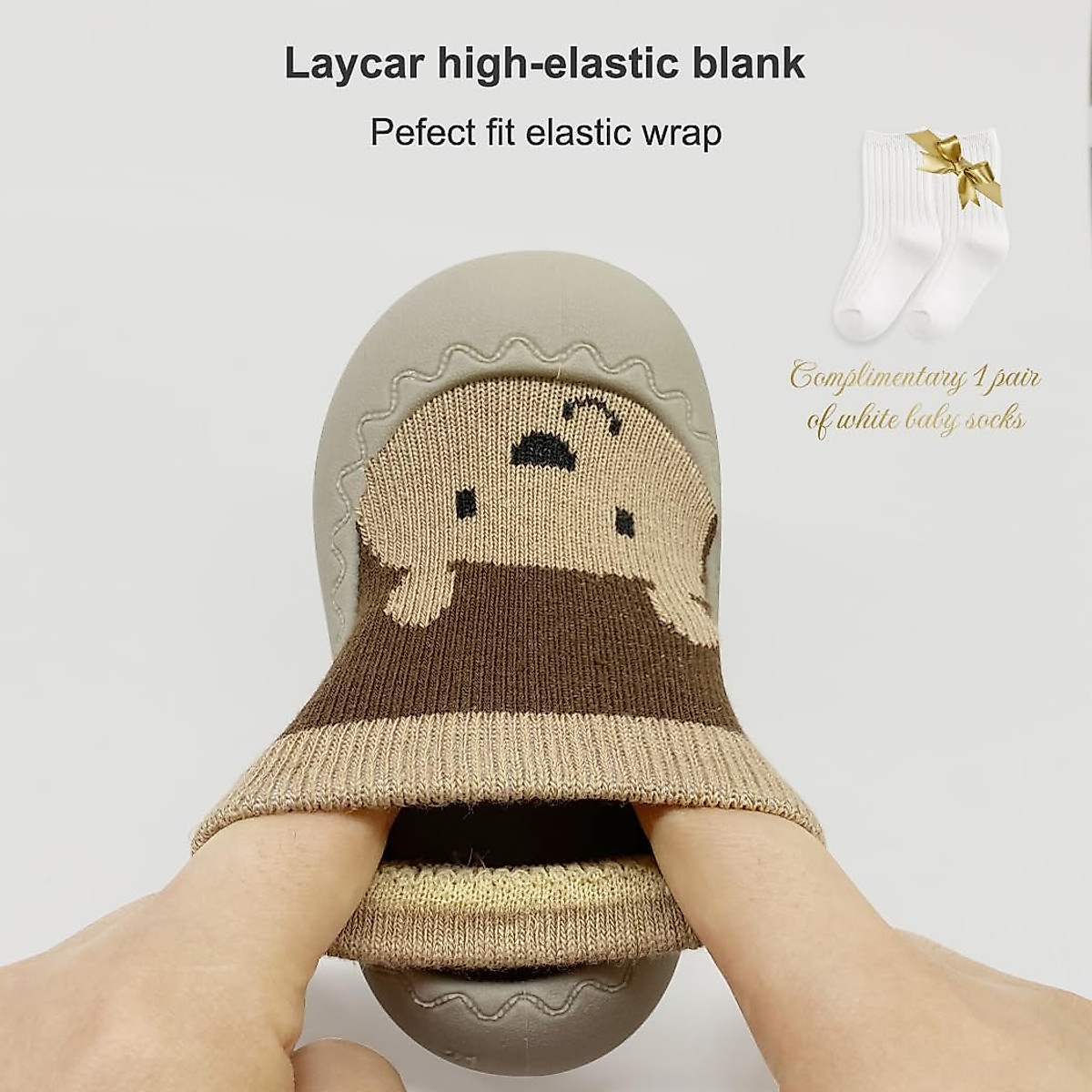 ZURLEFY Cartoon Bear Sock Shoes for Baby Boy, First Walking Sock Shoes Toddler, Non Slip Floor Baby Sock Slippers for Babies Newborn Infants Toddlers Boys Girls(37-07XL)