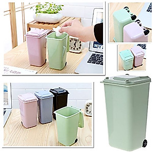 Beerty Mini Solid Color Trash Can Shaped Pen Holder Storage Bin Stylish Desktop Organizer Garbage Can Wastebasket(Black)