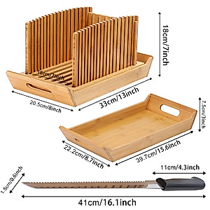 Kiss Core Premium Bamboo Bread Slicer for Homemade Bread, Crumb Catcher, Foldable and Compact Loaf Cutter 3 Size Slicing Guide