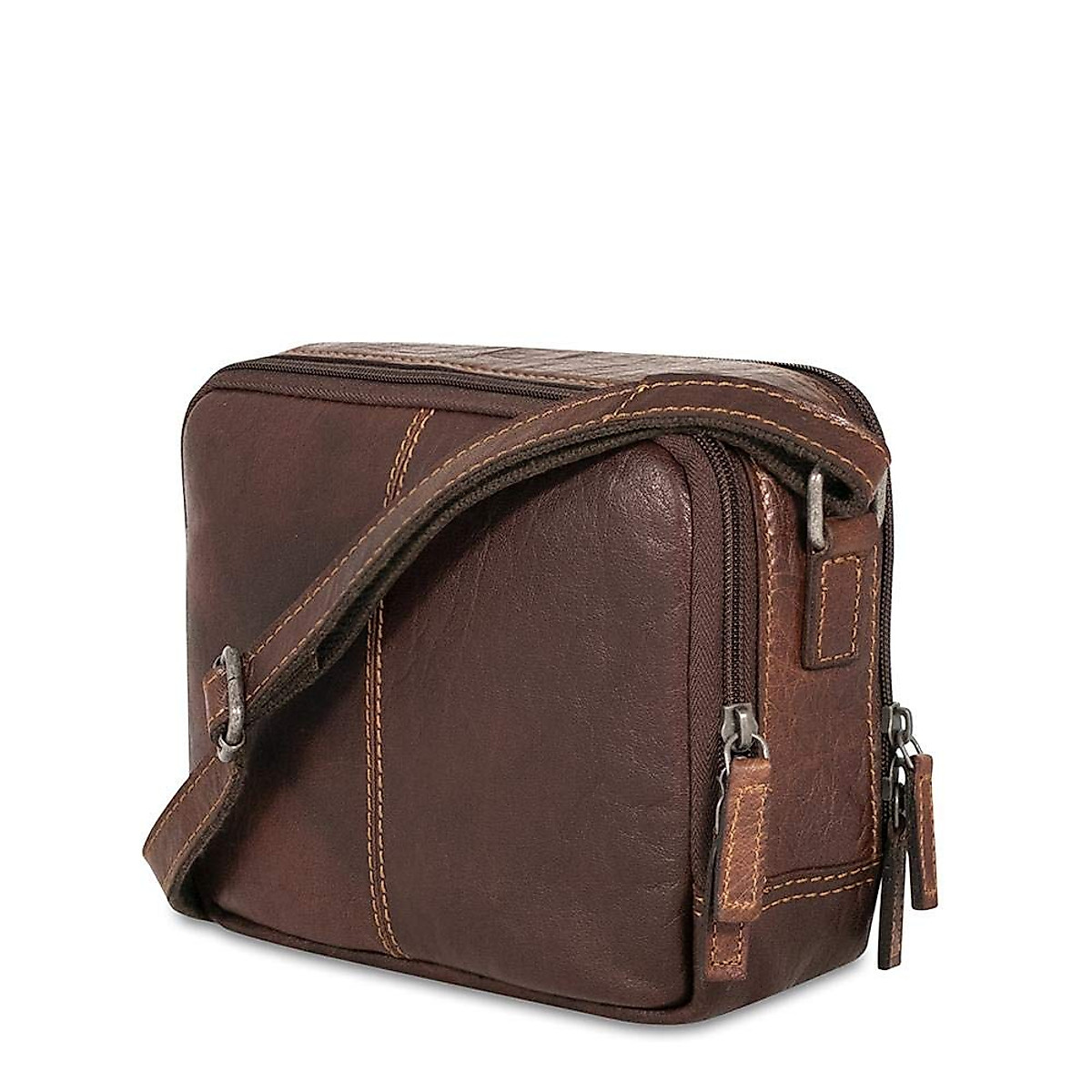 Voyager Double Zippered Crossbody Bag #7195 (Brown)