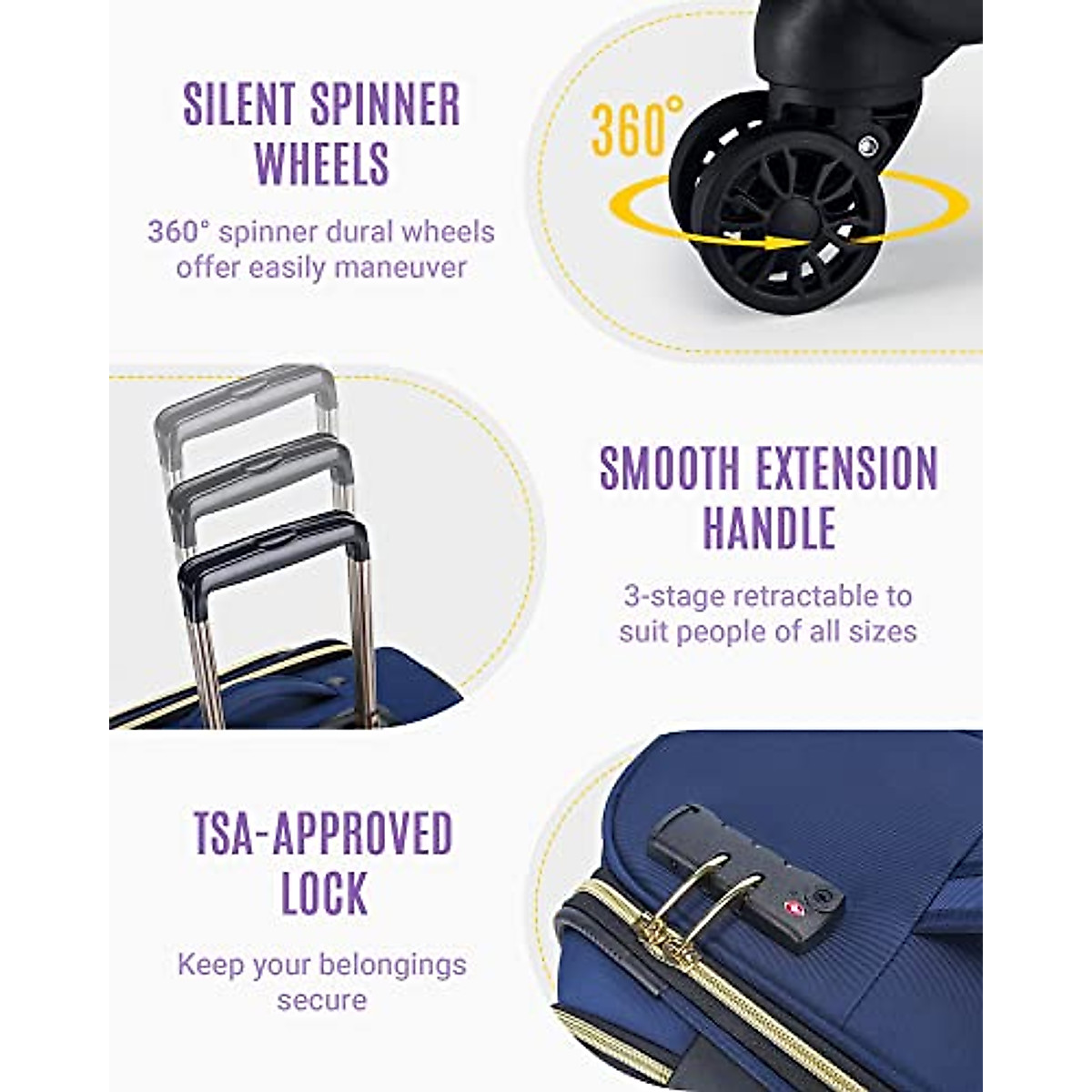 LIGHT FLIGHT Carry On Luggage Airline Approved, Softside Suitcase with Spinner Wheels 20 Inch Small Lightweight Carry-on Luggage with Front Pockets, Women Men Business Travel Blue