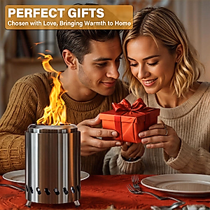 HGD 9.5 x 7.1 in Small Tabletop Fire Pit, Portable Mini Smokeless Table Top Firepit, Low Smoke Camping Stove for Outdoor & Patio, Fueled by Pellets or Wood, with Travel Bag, Stainless Steel, Silver