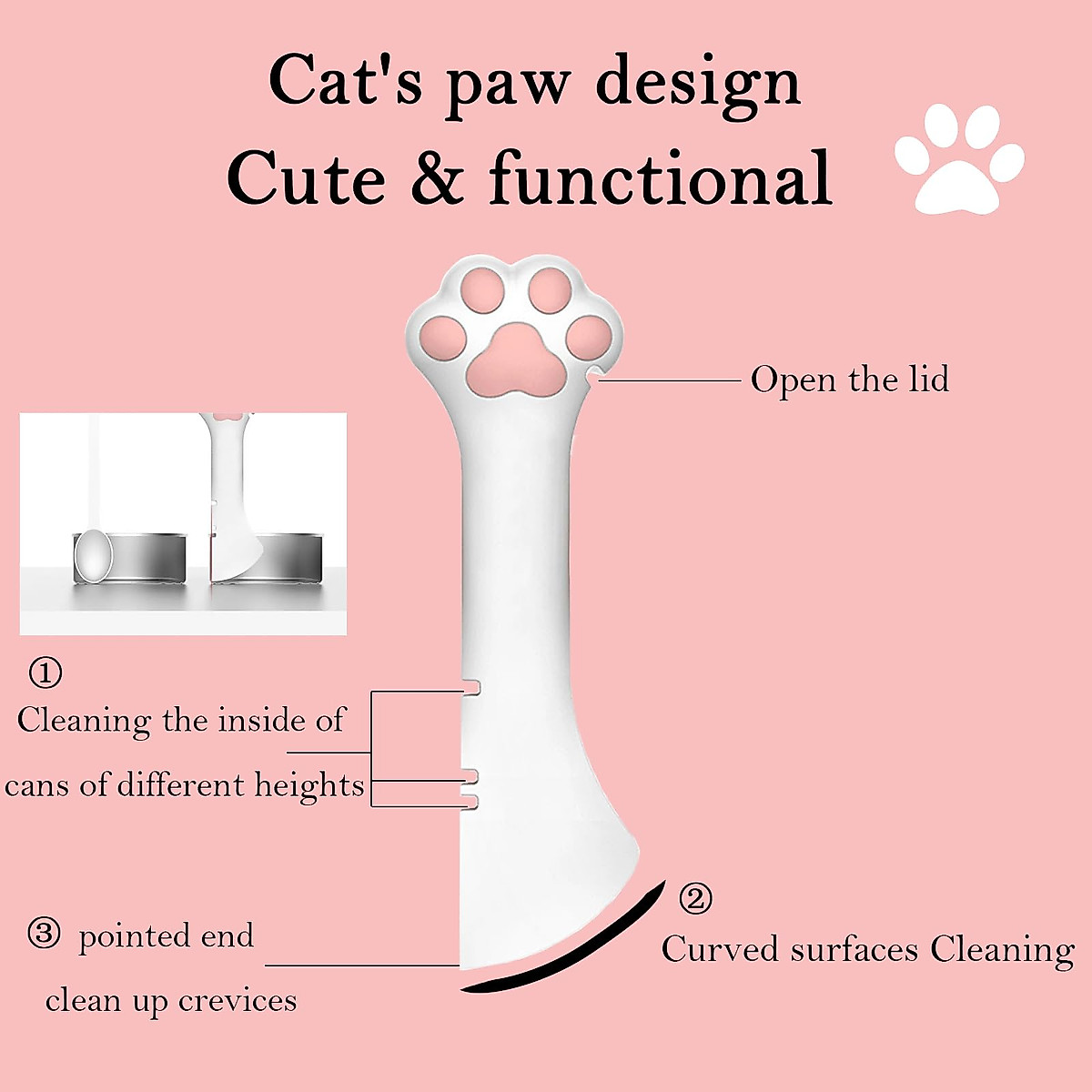 DORUI 3 Pcs Pet Food Can Lids & One Can Spoon | Cute Paw Shape Opener Spatula Cat Wet Food Spoon | Universal BPA Free Silicone Can Spoon & Covers for Dog Cat Cans(Pink)