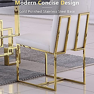 AZhome White Faux Leather Dining Chairs, Upholstered Dining Room Chairs Set of 4, Polished Gold Stainless Steel Legs