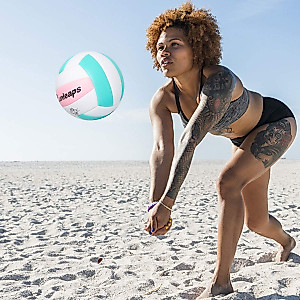 Runleaps Soft Indoor Volleyball Waterproof Volleyball Light Touch Recreational Ball for Pool Gym Indoor Outdoor (Pink/Light Blue, Size 5)