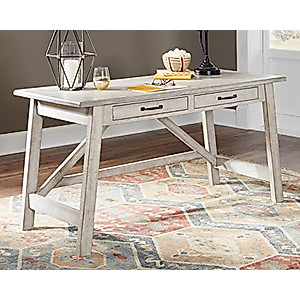 Signature Design by Ashley Carynhurst Farmhouse 60" Home Office Desk with Drawers, Distressed White