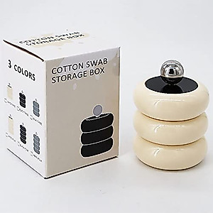 Cotton Swab Container Qtip Holder Makeup with Lid for Bathroom (Milky White 3 Layers)