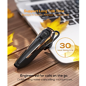 ZOUKAI Bluetooth Headset, Noise Cancelling with 2 Microphones, 30 Hours Talk Time, Announce Caller ID, Hands Free Bluetooth Wireless Earpiece for Cell Phones/Laptop/PC