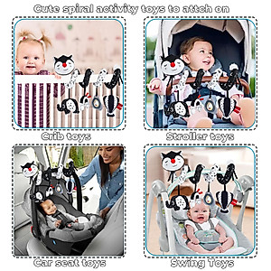 Car Seat Toys for Infants 0-6 Months, High Contrast Baby Toys Black and White Hanging Baby Carseat Toys Stroller Toys 3-6 Months Newborn Developmental Toys 0-3-6-12 Months with Music Rattles