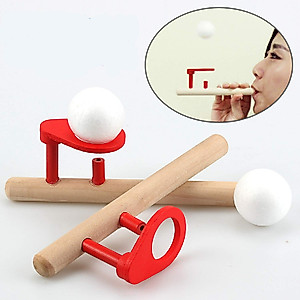 HFBlins Floating Blow Pipe Balls Game Toys, Blowing Pipe Whistles Balls Toys for Kids, Classic Stress Reliever Balance Blowing Toys for Toddler Children and Adults (4 pc Wooden)