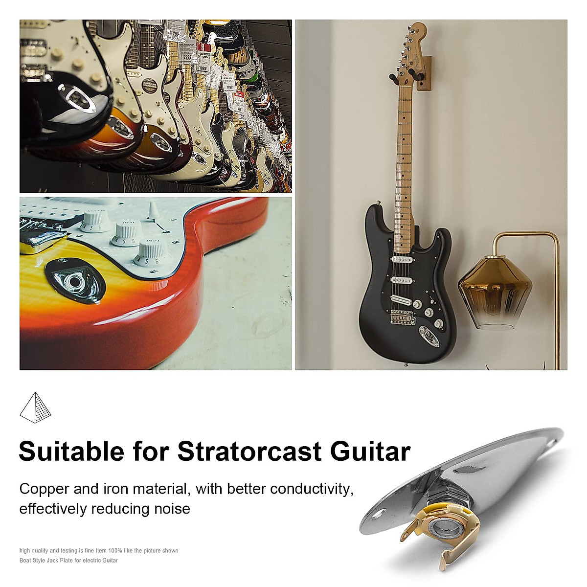 MAXCHEER Guitar Input Jack Socket Plate Output Loaded Boat Style 1/4 Inch with Screws for Fender Stratocaster Strat St Mono Electric Guitar for Electric Guitar Replacement Parts (Chrome)