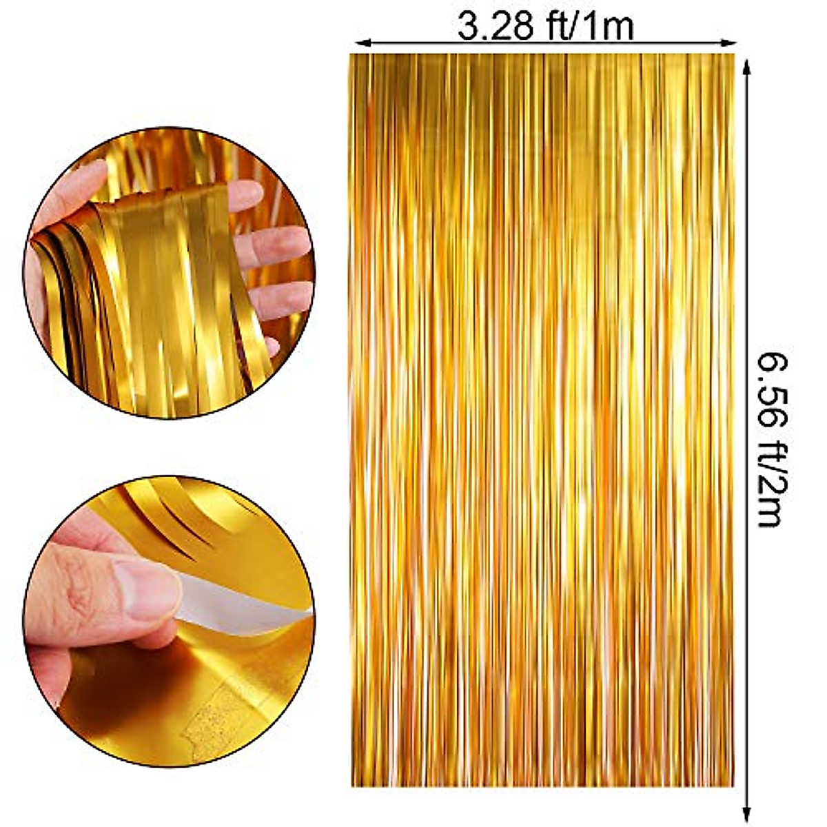 4 Packs Photo Booth Backdrops Foil Curtains Metallic Tinsel Backdrop Curtains Door Fringe Curtains for Wedding Birthday Christmas Halloween Disco Party Favour Decorations (Matt Gold, Matt Black)