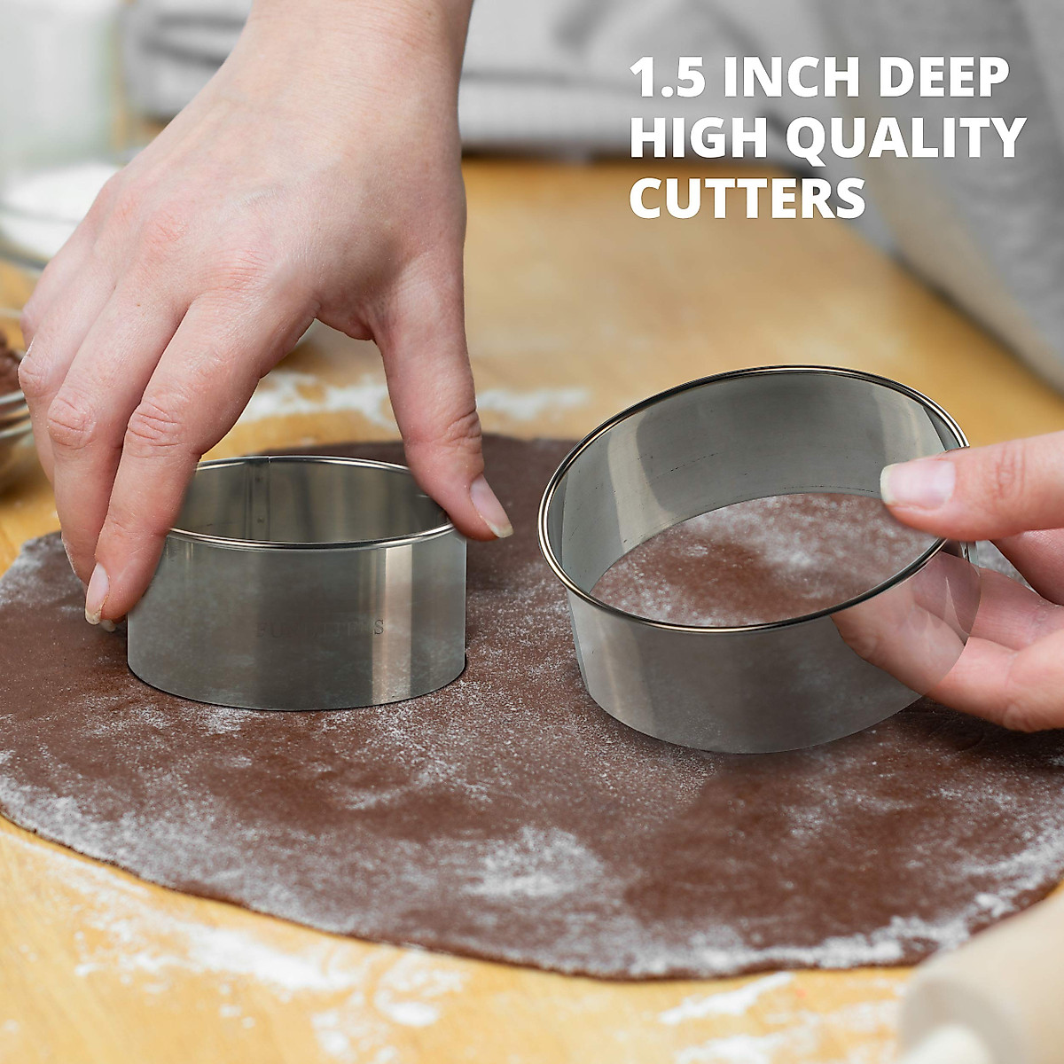 Cookie Cutter Set, 3 Pc Kit, Measuring 2'', 3'', and 4'', Round Metal Baking Rings for Pastry, Biscuits, and Dough Cutting, Heavy Duty and Reusable, Multiple Sizes