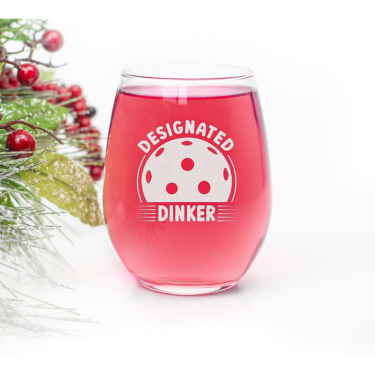 Designated Dinker - Stemless Wine Glass - Funny Pickleball Themed Gifts And Decor - Gift For Pickleball Enthusiasts