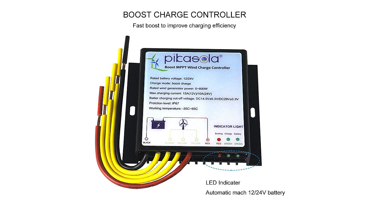 Pikasola MPPT Wind Turbine Charge Controller 12V/24V Waterproof 600W