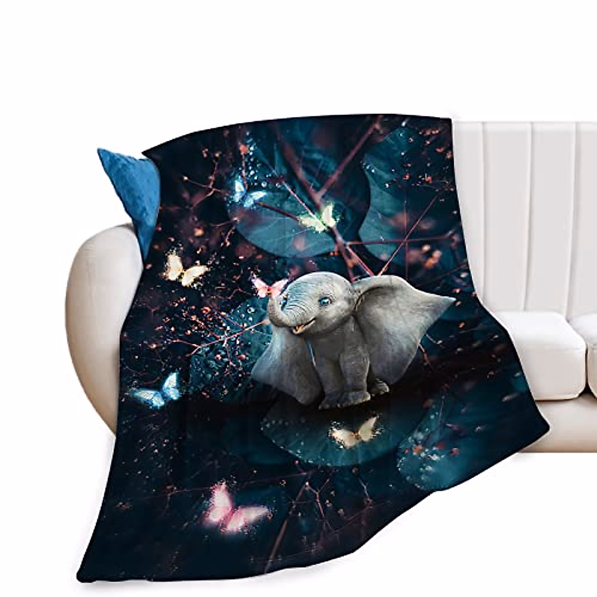Fantasy Elephant Butterfly Blanket Elephant Gifts for Women Girls Super Warm Soft Cozy Elephant Throw Blanket Plush Flannel Blanket for Kids Adults Bed Birthday Gifts 40"X50"