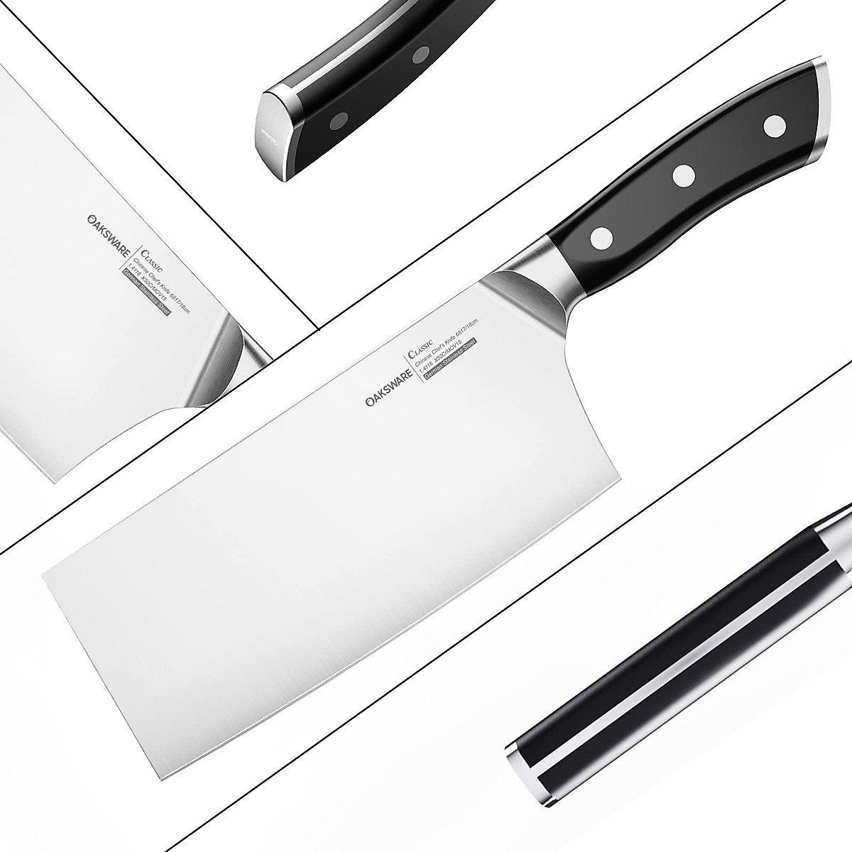 OAKSWARE Cleaver Knife 7 Inch, Chinese Chopping Knife Cleaver, German Steel & Ergonomic ABS-Handle, Sharp Meat Cleaver for Meat Cutting Vegetable Slicing