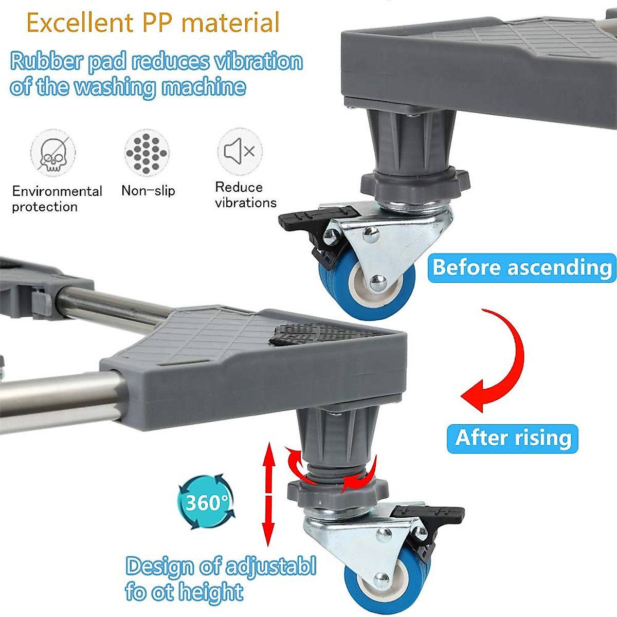 Multi-Functional Furniture Dolly Roller Base Adjustable Movable Base Refrigerator Stand for Washing Machine Refrigerator and Dryer (8 Rounds of Lifting)