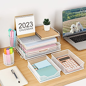 gianotter 3 Tier Desk Drawer Organizer, Office Desk Organizers and Accessories with 2 Pen Holder, Desk Accessories & Workspace Organizers for Home Office Supplies (White), G-3D