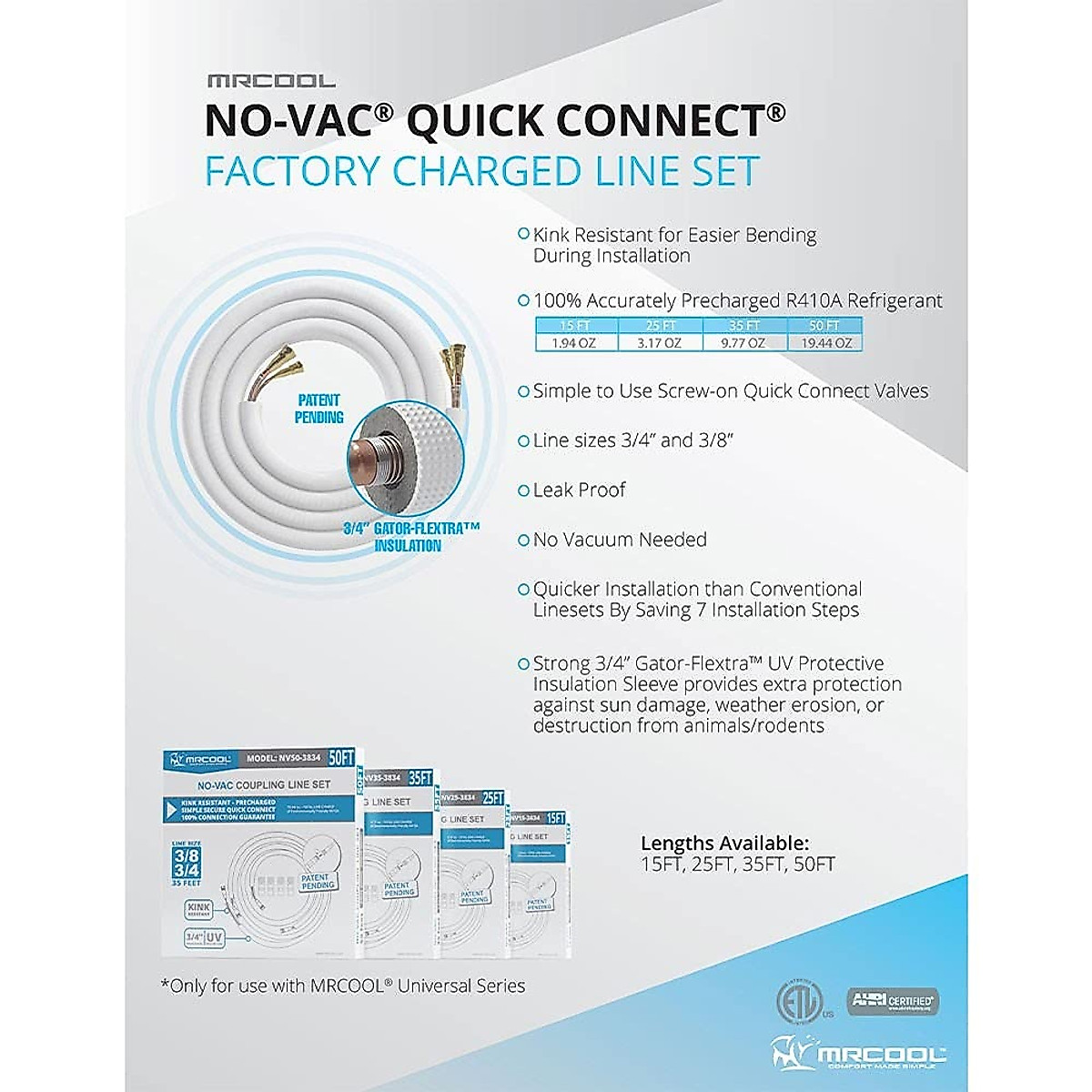 4 to 5 Ton 18 SEER Variable Speed MrCool Universal Central Heat Pump Split System - Upflow/Horizontal with Quick Connect Lineset - 35 Feet