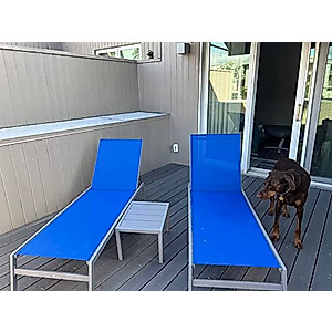 domi outdoor living Patio Chaise Lounge Set (2022 New) -3 Pieces Adjustable Backrest Pool Lounge Chairs Steel Textilene Sunbathing Recliner with Headrest (Blue)