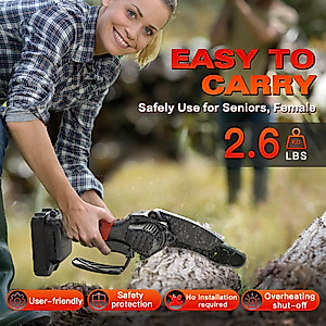 Mini Chainsaw 6-Inch, DOMPLAZA Electric Chainsaw Cordless 2.6LB One-Hand Use Electric ChainSaw for Wood Cutting Tree Trimming by 2Pcs 21v 10000mAh Batteries