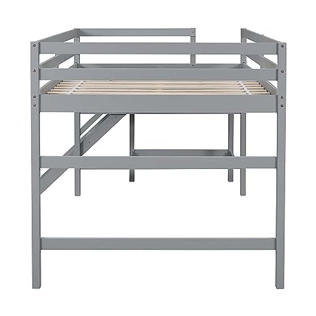 WOXYX Wood Full Size Loft Bed with Platform and Ladder for Kids,Space Saving Low Loft-Bed for Girls Boys,Gray