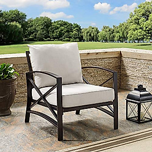 Crosley Furniture KO60007BZ-OL Kaplan Outdoor Metal Arm Chair, Oiled Bronze with Oatmeal Cushions