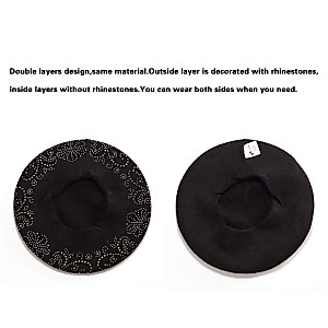 LADYBRO Barre Hat Wool Beret Hats for Women Rhinestone Womens Hats and Caps Winter Black