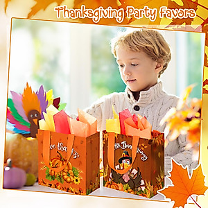Sweetude 36 Pack Thanksgiving Non Woven Tote Bags Bulk Reusable Fall Gift Bags Pumpkin Turkey Bags with Handles Autumn Goodie Shopping Bags with Tissue Paper for Fall Thanksgiving Party Favors