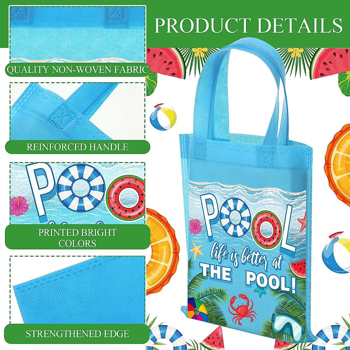 24 Pcs Summer Pool Party Reusable Gift Bags Beach Ball Party Goodie Bags Summer Beach Themed Party Decorations Treat Bags Non Woven Tote Bags for Baby Shower Kids Birthday Supplies