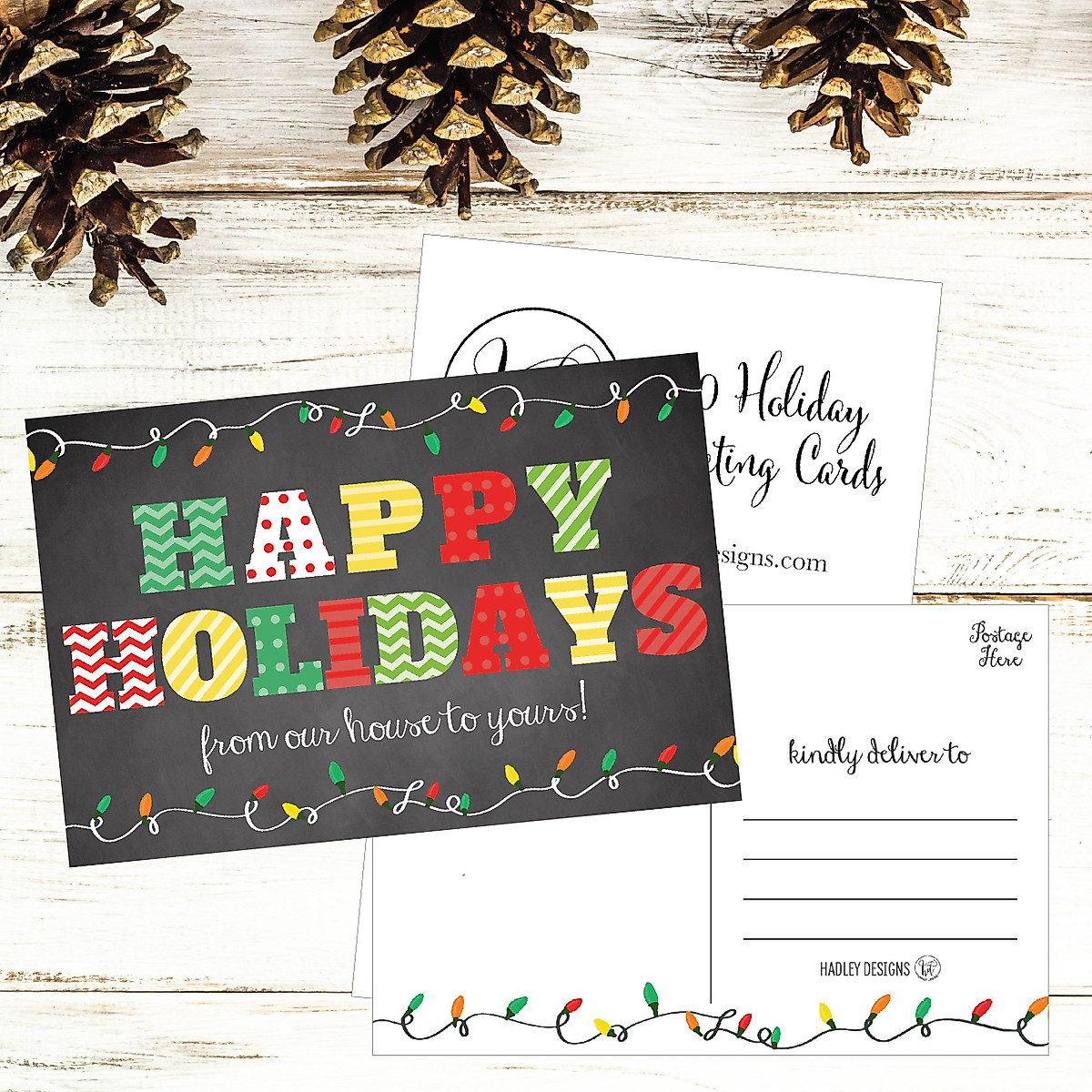 50 Chalkboard Holiday Greeting Cards, Cute Fancy Blank Winter Christmas Postcard Set, Bulk Pack of Premium Seasons Greetings Note, Happy New Years for Kids, Business Office or Church Thank You Notes