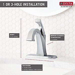 Delta Faucet Dryden Single Hole Bathroom Faucet, Single Handle Bathroom Faucet Chrome, Bathroom Sink Faucet, Diamond Seal Technology, Metal Drain Assembly, Chrome 551-DST