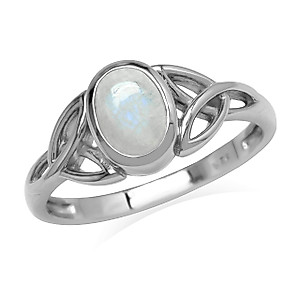 Silvershake Natural 7x5 mm Oval Rainbow Moonstone 925 Sterling Silver Triquetra Celtic Knot Ring Size 7.5