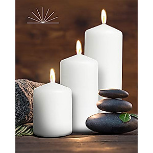 Cone Top Pillar Candles by Bask - Set of 3-3" x 4", 6", and 8" Dripless Unscented Candles in White for Home Decor, Relaxation & All Occasions
