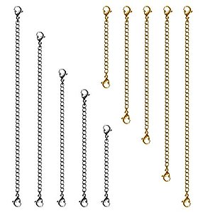 Necklace Extenders, 10Pcs Stainless Steel Gold Silver Necklace Bracelet Anklet Extension Chains with Lobster Clasps and Closures for Jewelry Making