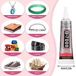 B7000 Jewelry Glue for Rhinestones, Cridoz 10Pack Super Craft Glue with Precision Tip Multi Function Clear Glue Fabric Adhesive for Cloth Stone Metal Platic Clay Bead Jewelry Making