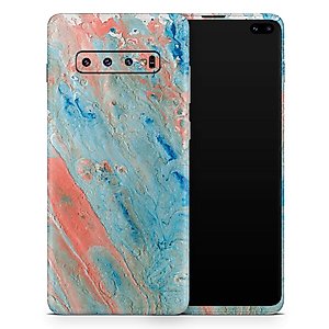 DesignSkinz Abstract Wet Paint Coral Blues Protective Vinyl Decal Wrap Skin Cover Compatible with The Samsung Galaxy S20 (Screen Trim & Back Glass Skin)