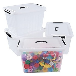 Xyskin 4-Pack 20 L Large Storage Box, Plastic Storage Bins with Lids, Clear