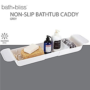 Bath Bliss Expandable Bathtub Caddy | Non-Slip | Over The Tub | 21-27 inch | Tub Tray | Bathroom Storage and Organizer | Shelf | Hold Soaps and Towels | White